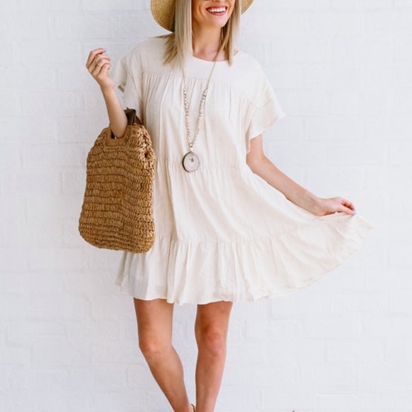Adeline | Dresses | Flutter Sleeve Neutral Tiered Summer Dress | Poshmark